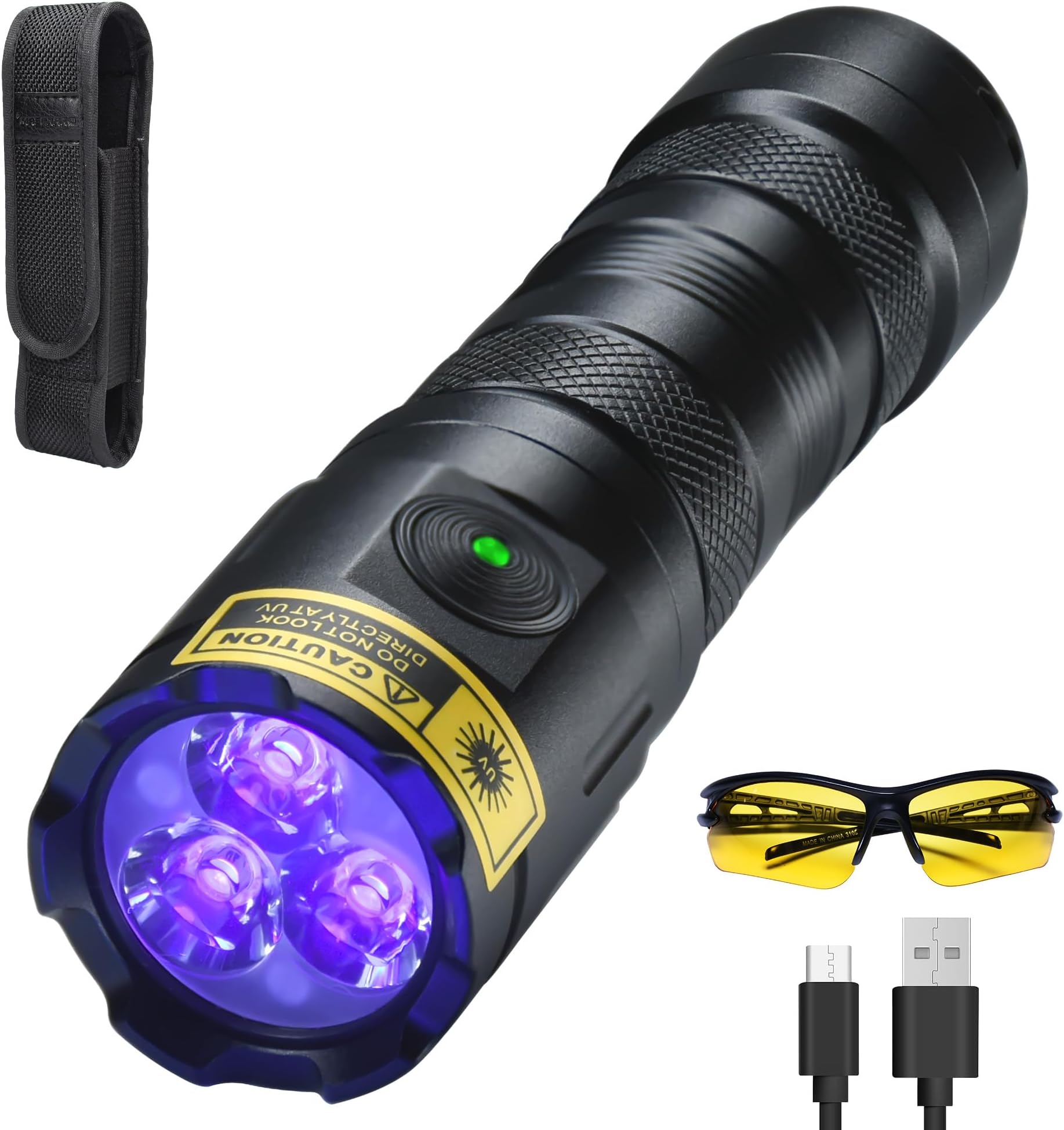 DARKDAWN High Power UV 395nm Flashlight USB Rechargeable, 3 LEDs ...