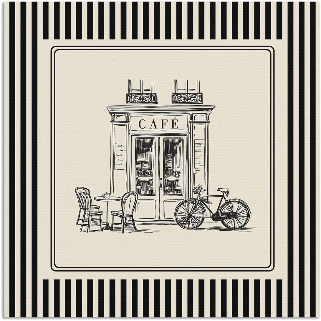 Amazon.com: Parisian cafe canvas wall art, Black and Cream coffee shop ...