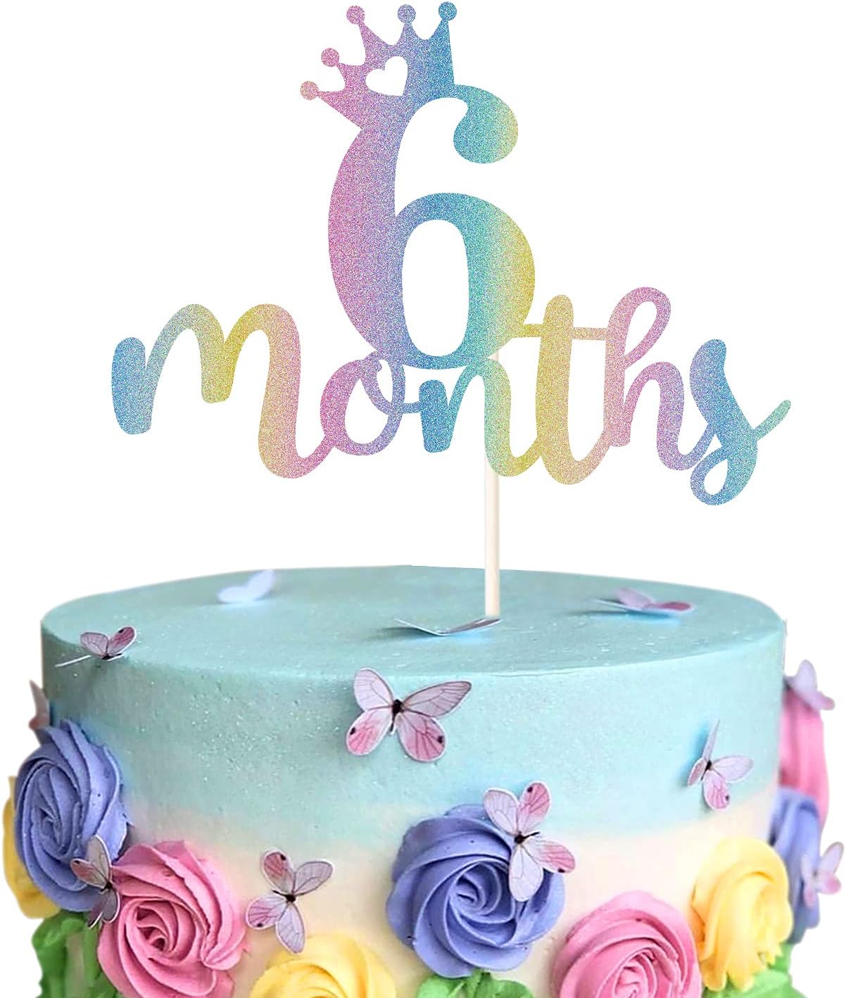 Amazon.com: 6 Months Cake Topper, Colorful Glitter Half Birthday Baby ...