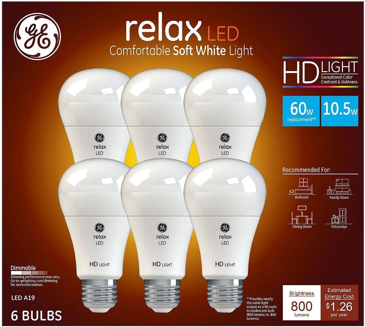 GE Relax High Definition LED Light Bulb 10.5-watt 2700K Comfortable ...