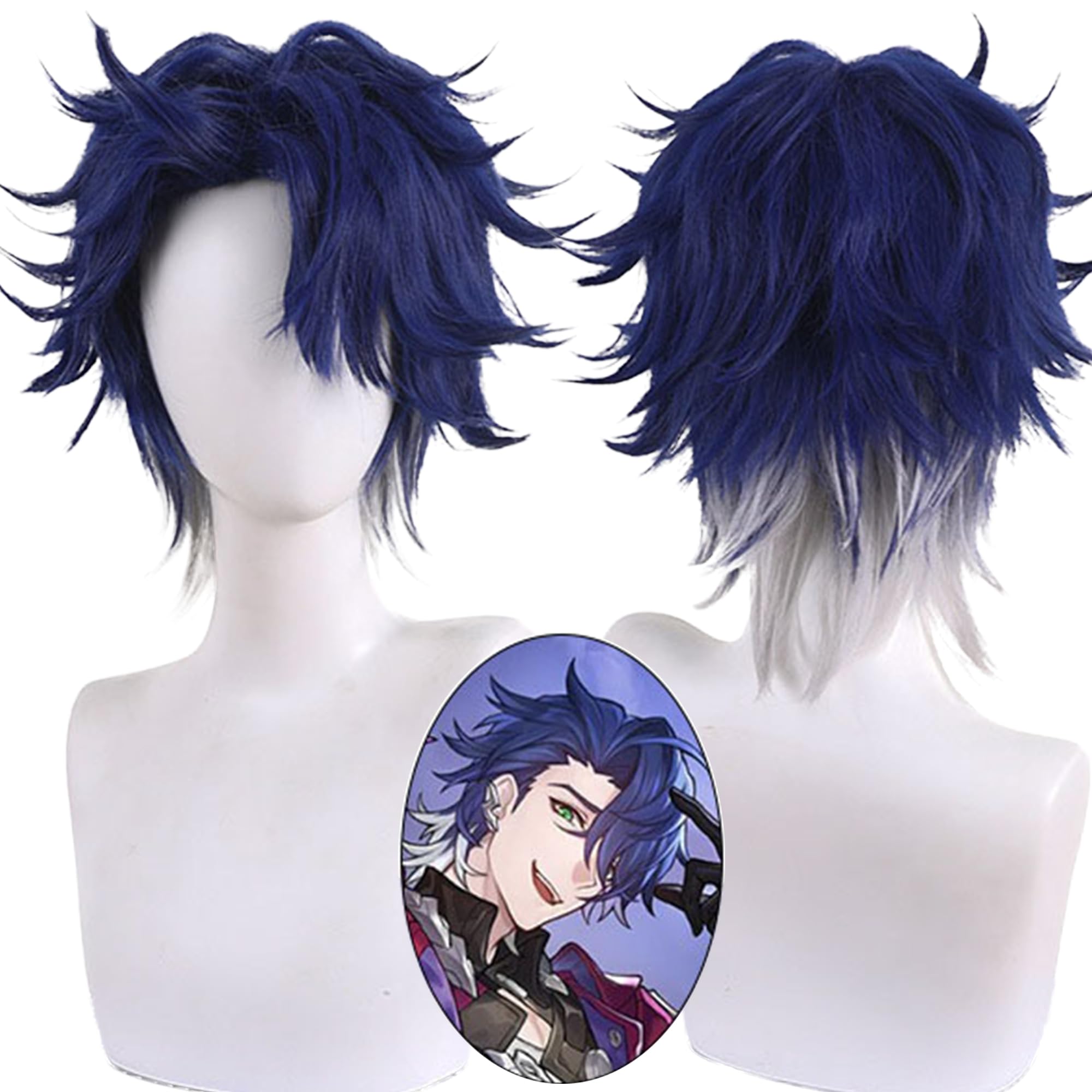 Amine Game Honkai: Star Rail Cosplay Sampo Wig Blue Short Curly Hair ...