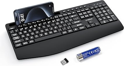 Amazon.com: KYSONA Large Print Wireless Keyboard, Full Size Cordless ...