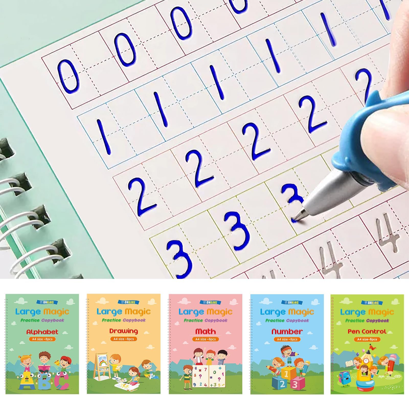 Amazon.com : QMUBOT Magic Practice Copybook Reusable,Magic Practice Pen ...