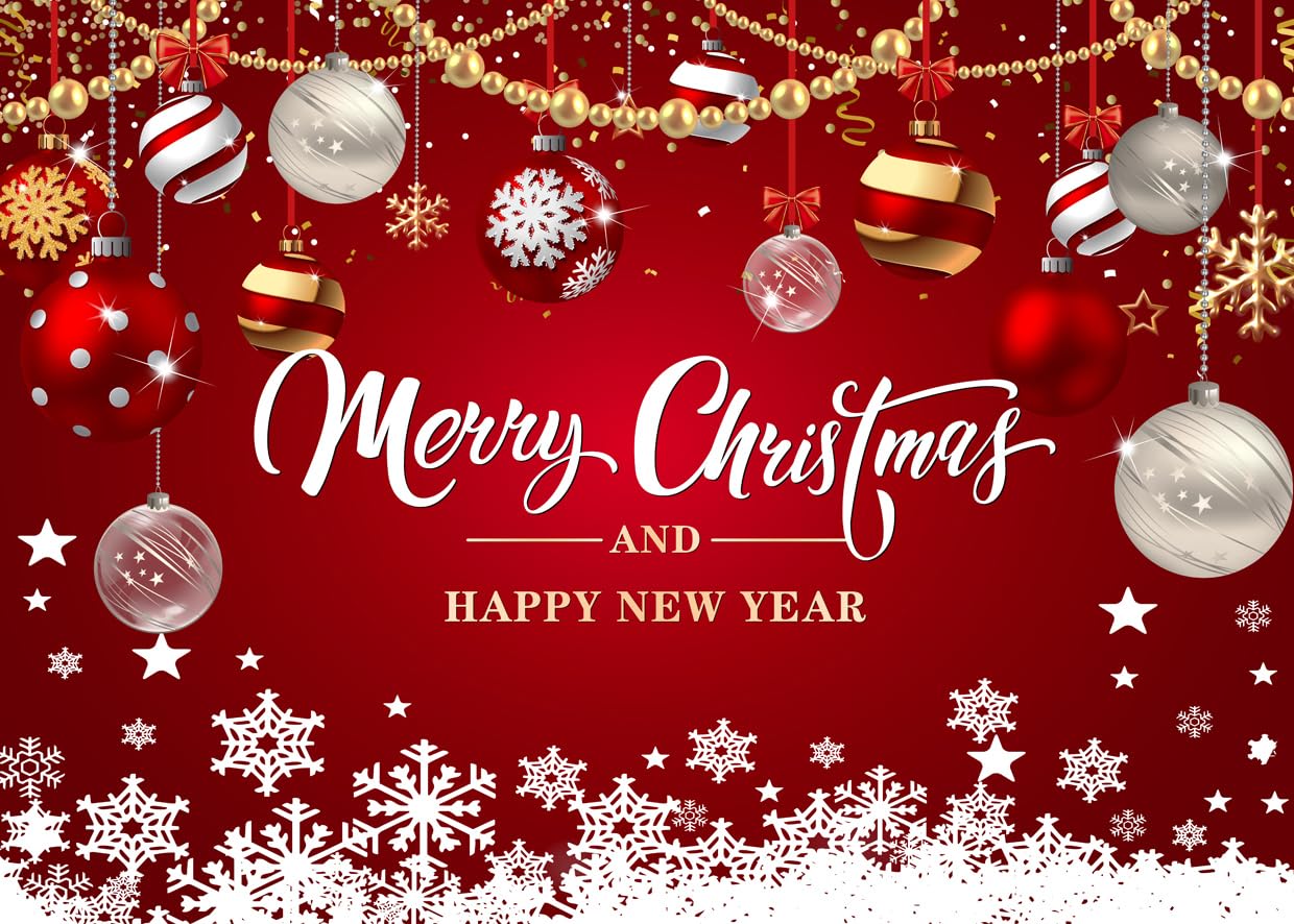 Amazon.com : LYCGS 10X8ft Red Christmas Backdrop Merry Christmas Party ...