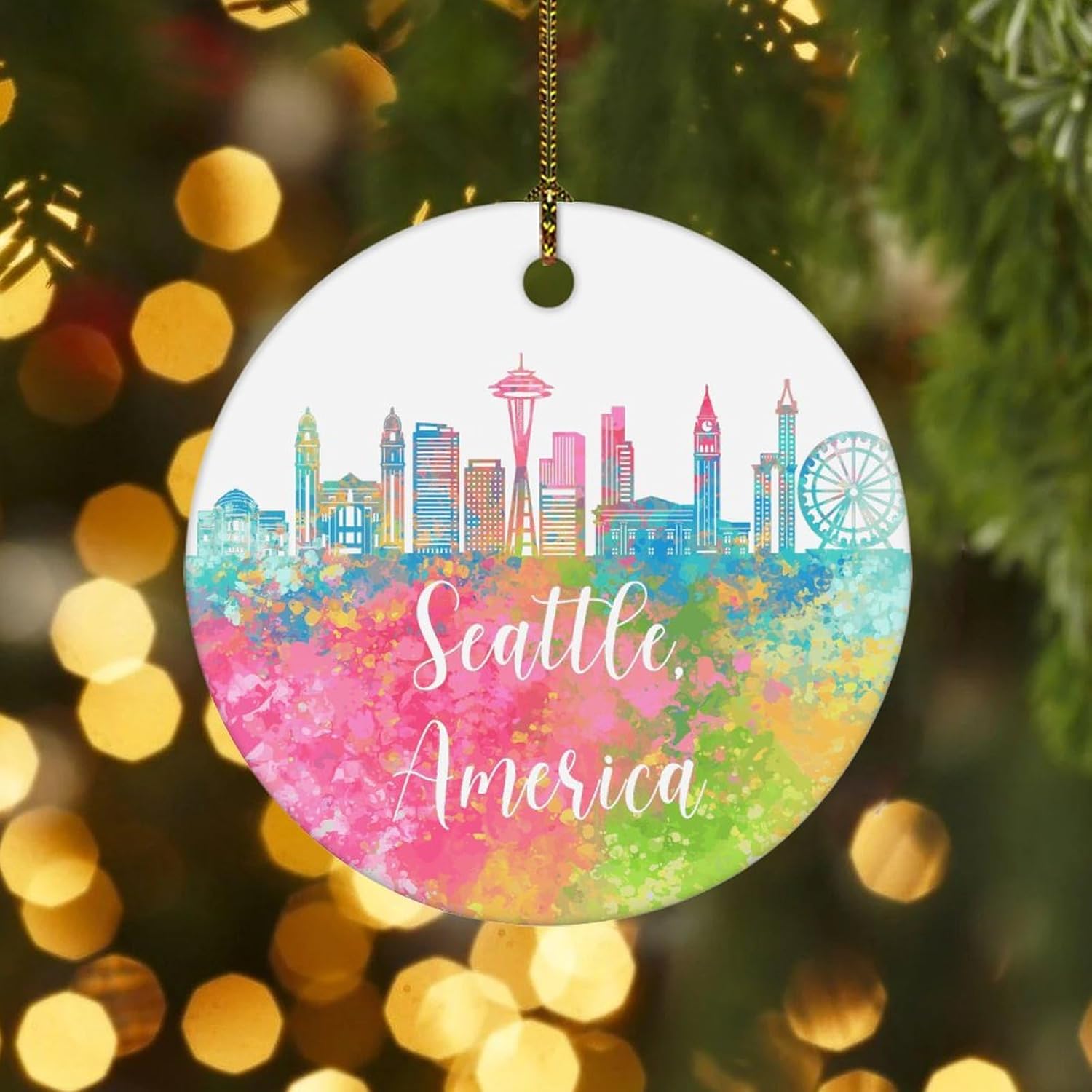 Amazon.com: America Seattle City Skyline Circle Ceramic Ornaments ...