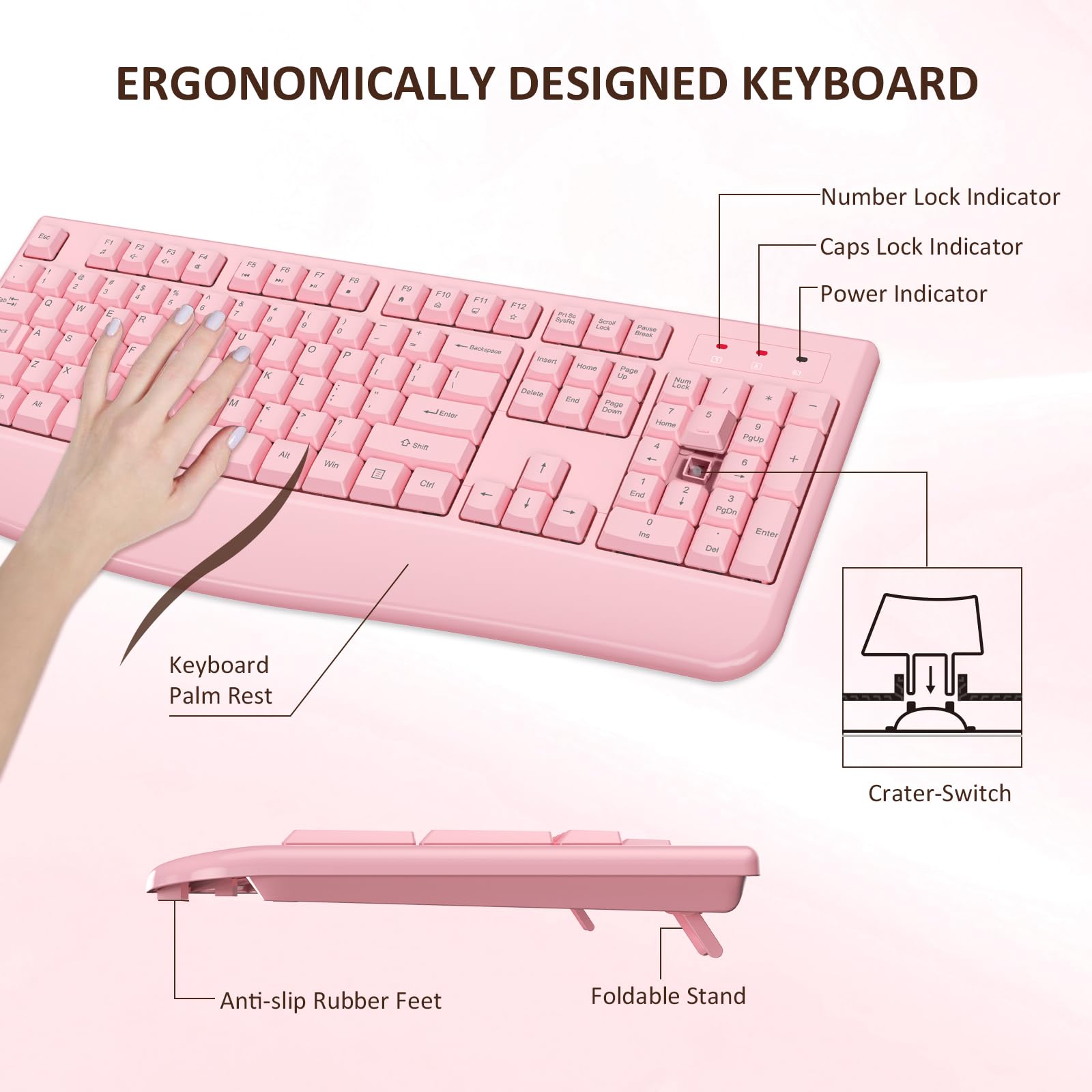 EDJO Wireless Keyboard and Mouse Combo, 2.4G Full-Sized Ergonomic ...