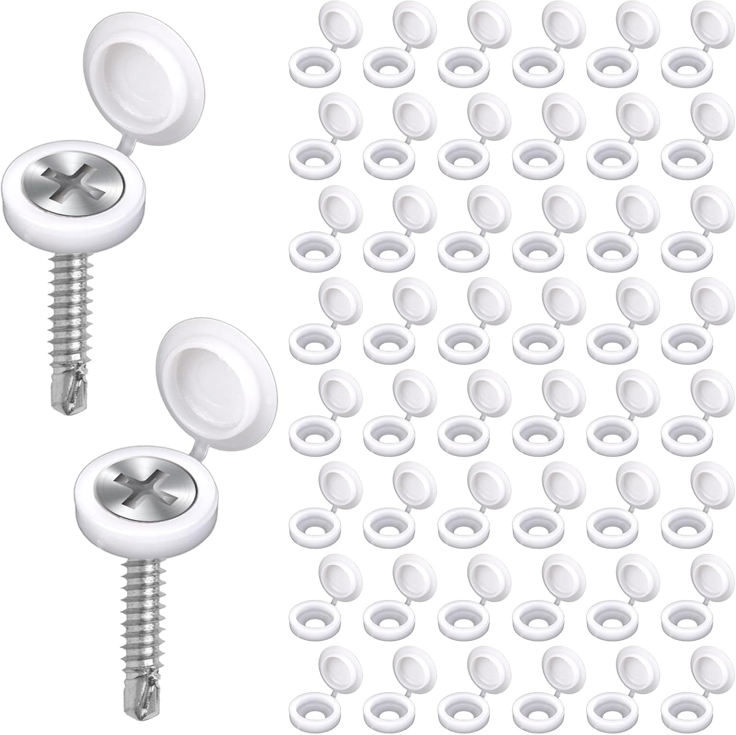 50 PCS White Screw Cover Caps - Plastic Hinged Screw Snap Covers Washer ...