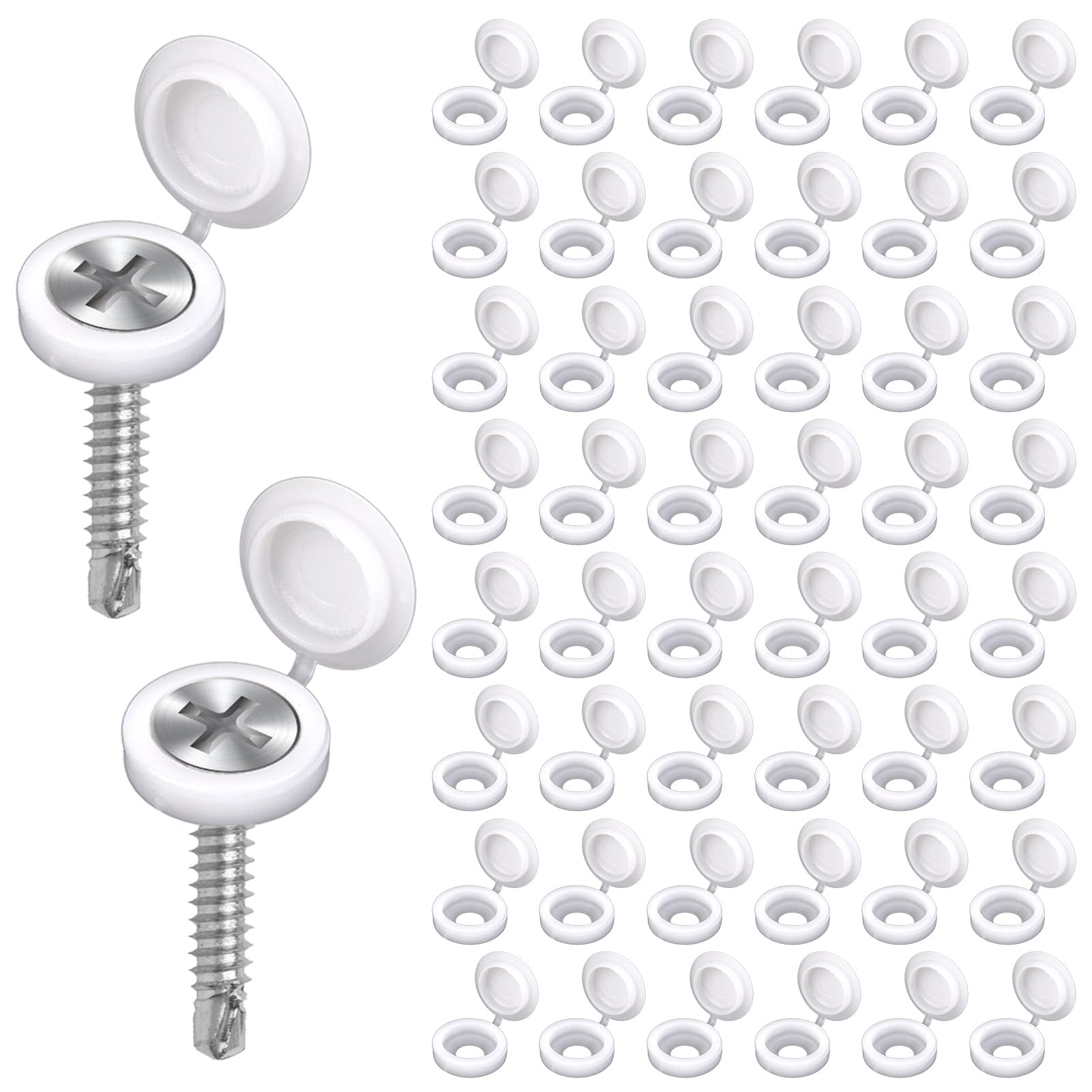 50 PCS White Screw Cover Caps - Plastic Hinged Screw Snap Covers Washer ...