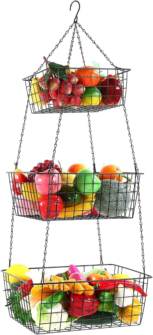 Amazon.com - Hicarer 3 Tier Hanging Fruit Basket Square 35.4 Inch Fruit ...