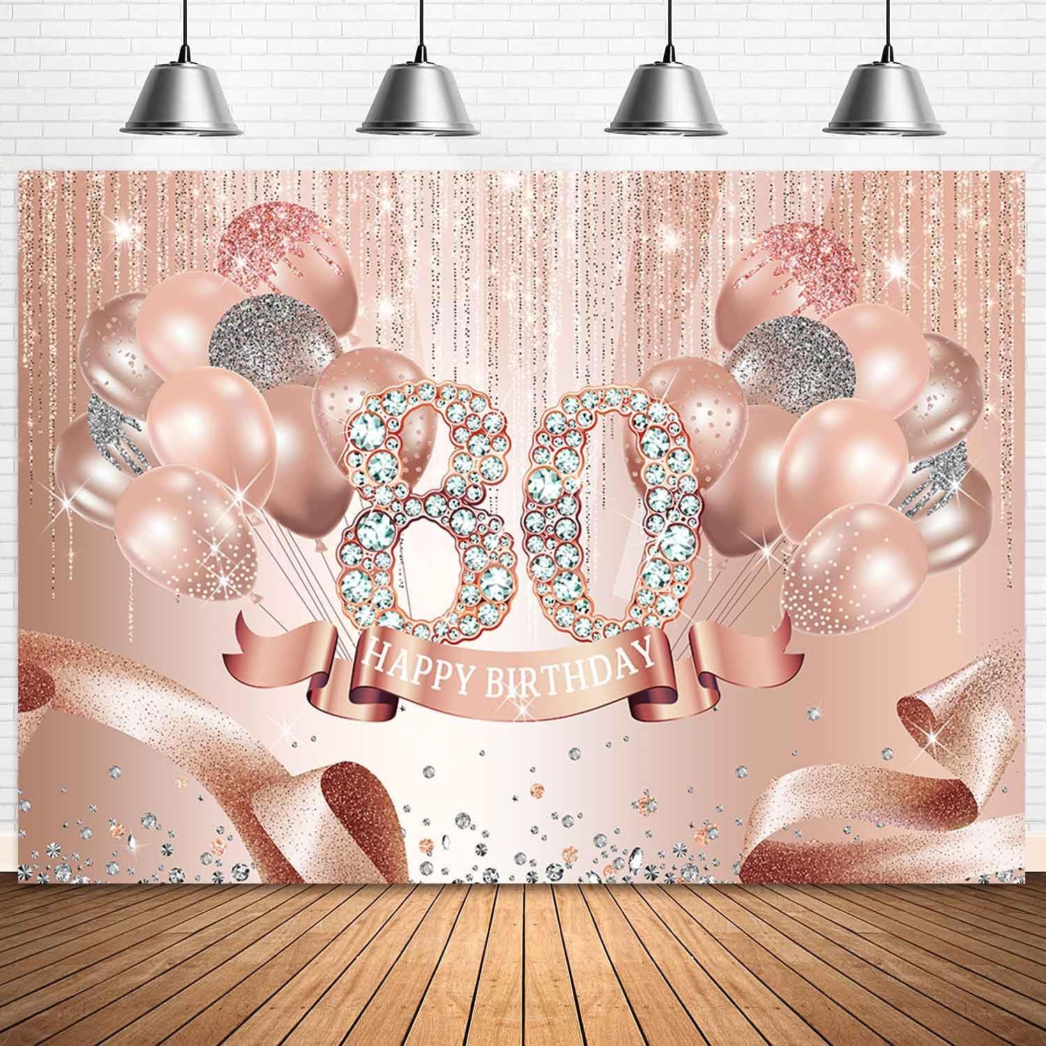 Amazon.com : Sensfun Rose Gold 80th Birthday Backdrop for Women Sparkle ...