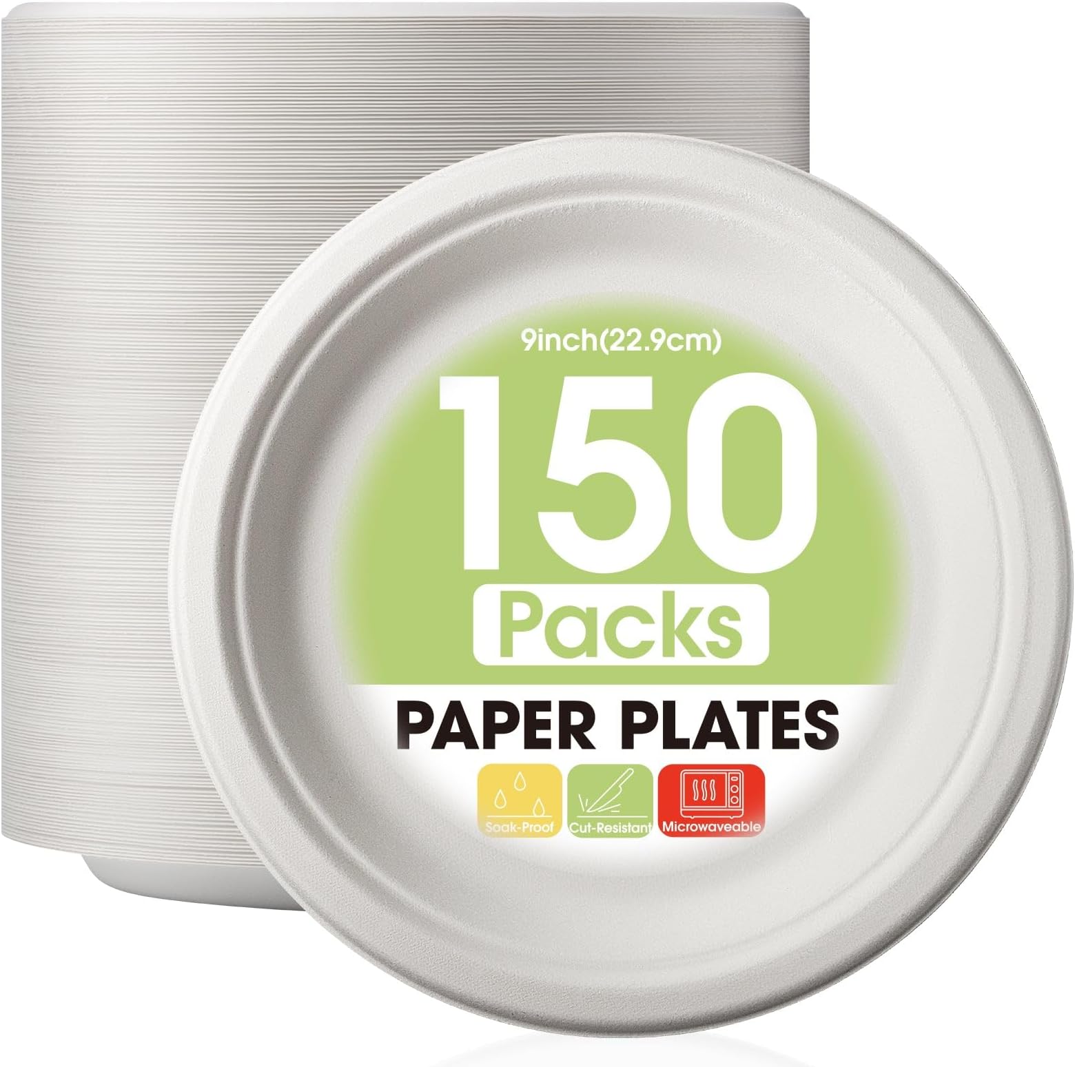 Amazon.com: Pureegg Paper Plates 9 inch - 150 Packs, 100% Compostable ...