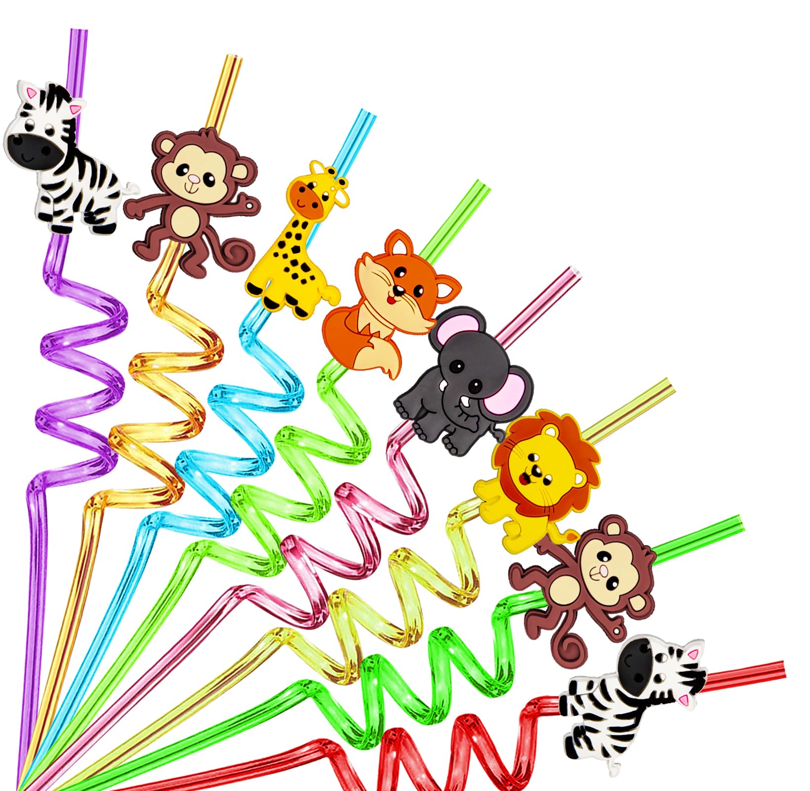 Amazon.com: 24PCS Jungle Animal Drinking Straws Reusable for Kids ...
