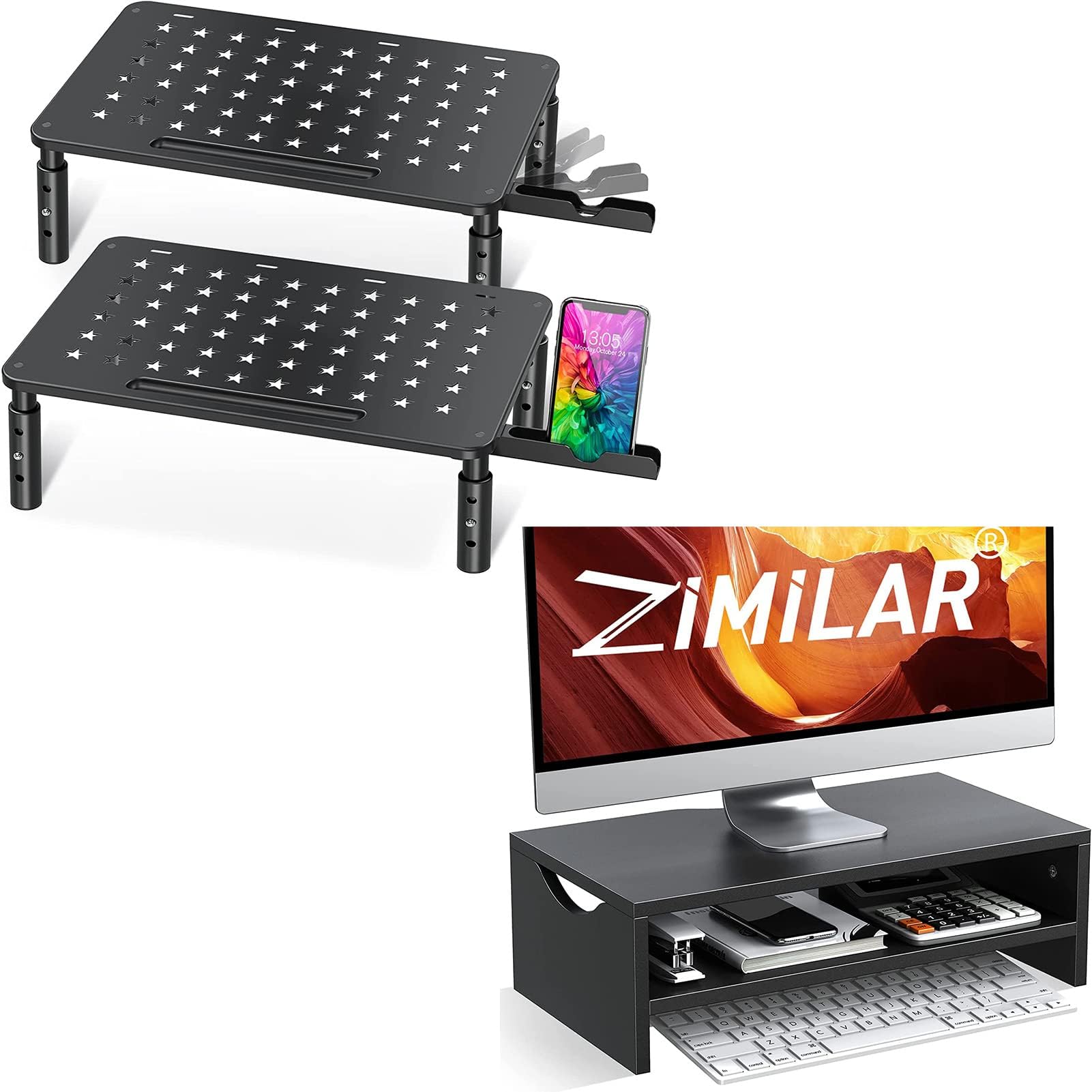 Amazon.com: Zimilar 2 Pack Monitor Stand Riser with Phone Holder+2 ...