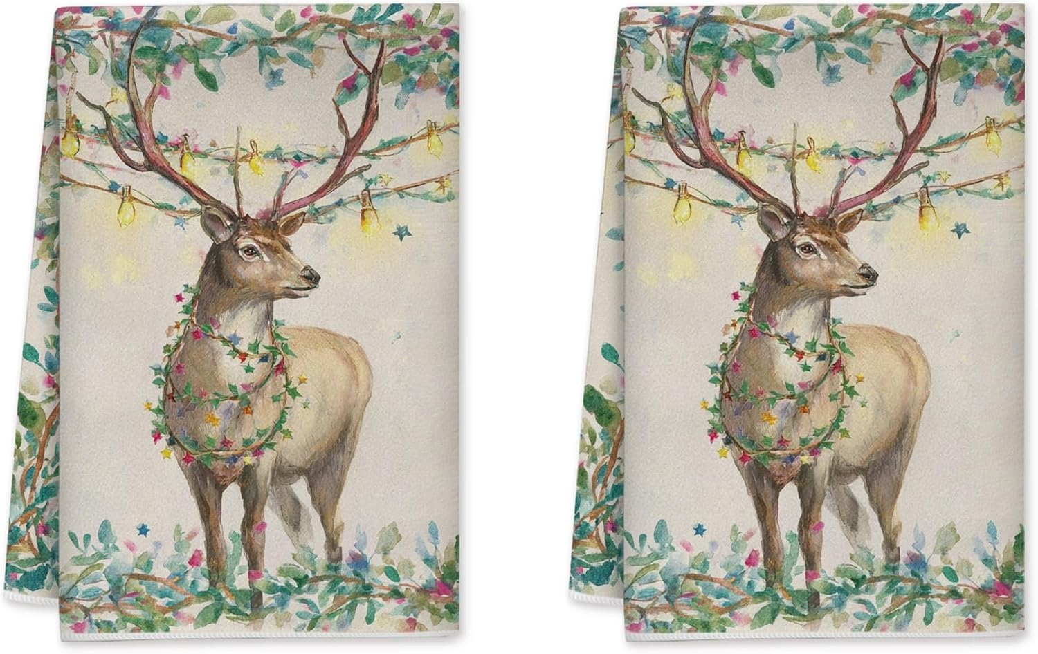 Amazon.com: Deer Kitchen Towels, Winter Rustic Lights Leaves Christmas ...
