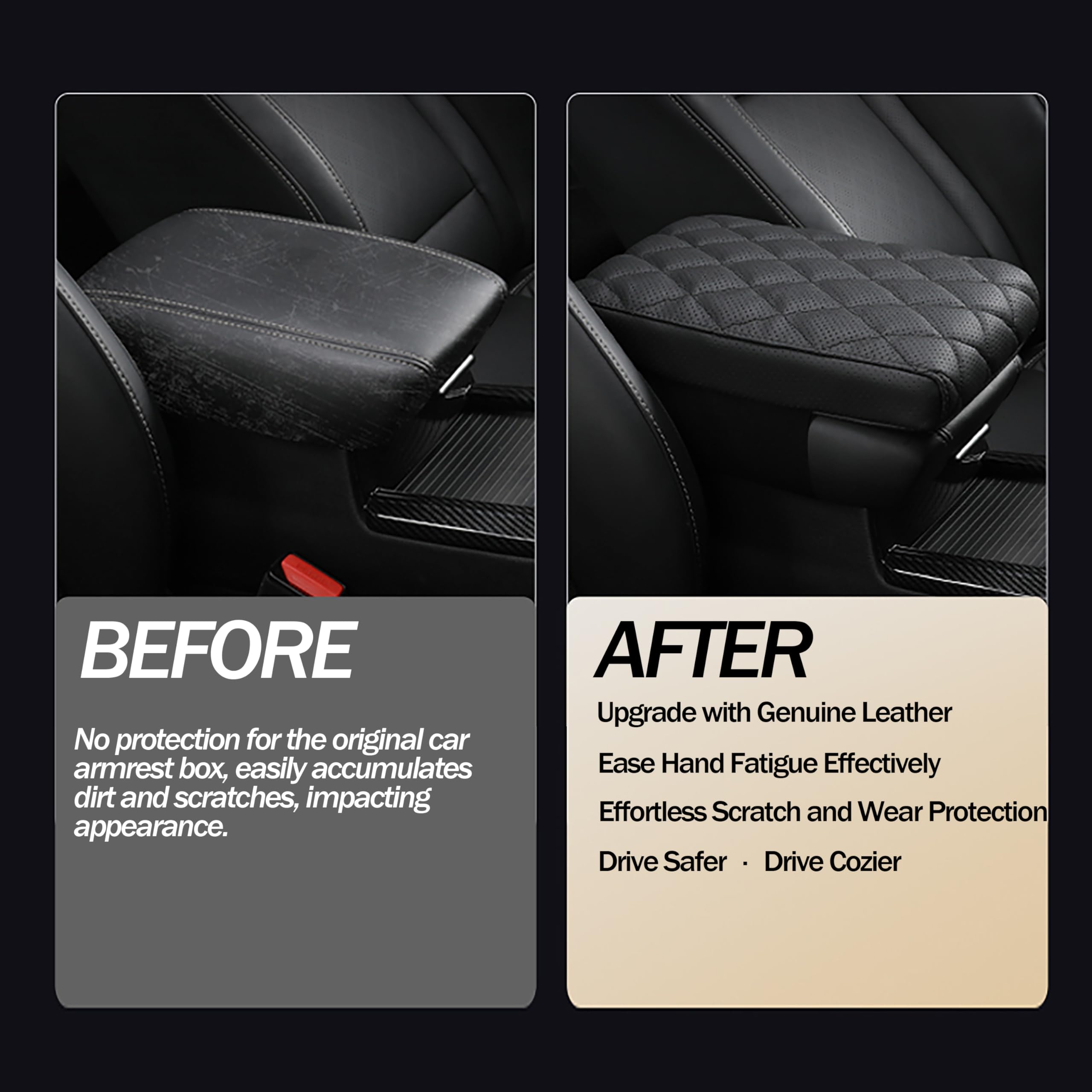 Car Center Console Cover pad Genuine Cowhide Leather,Black Armrest Box ...