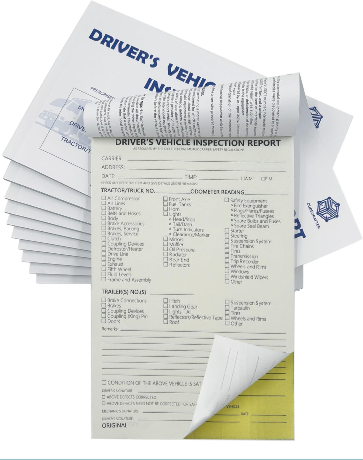 Amazon.com : Detailed Driver's Vehicle Inspection Report 10 Pack Book ...