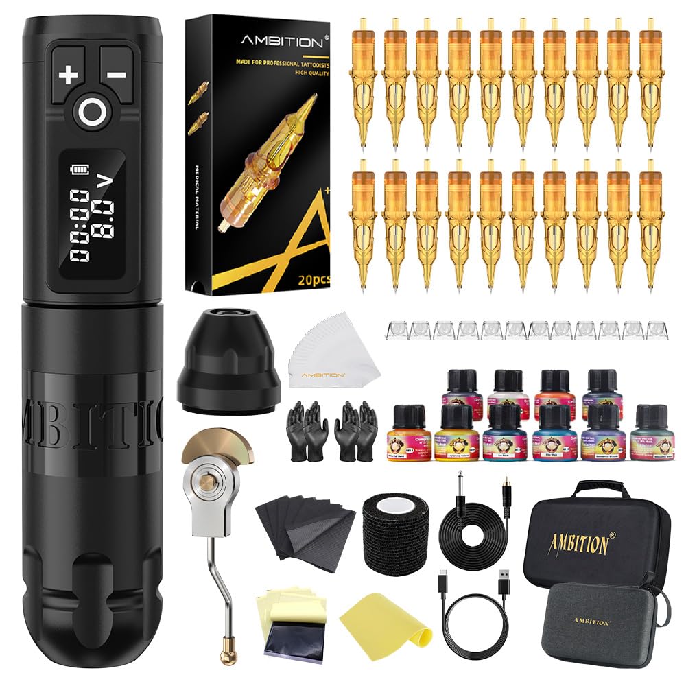Amazon.com: Ambition Soldier Tattoo Machine Kit Complete Rotary ...