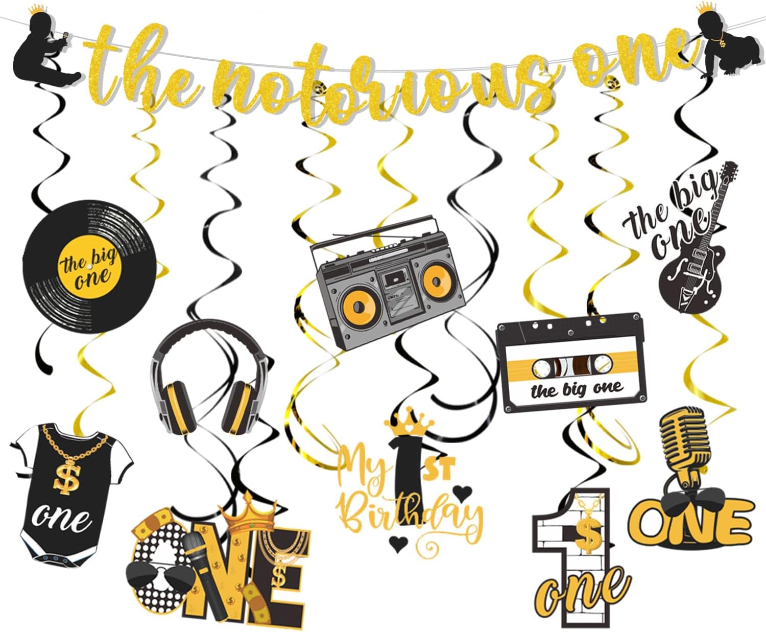 Amazon.com: 24Pcs The Notorious One Birthday Decorations, Black Gold ...