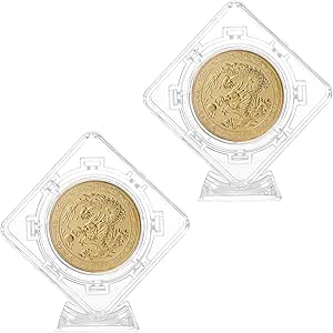 Amazon.com: 2 Pcs Coin Display Case Coins Display Stand Challenge Coin holder Clear 3D Rotatable ...