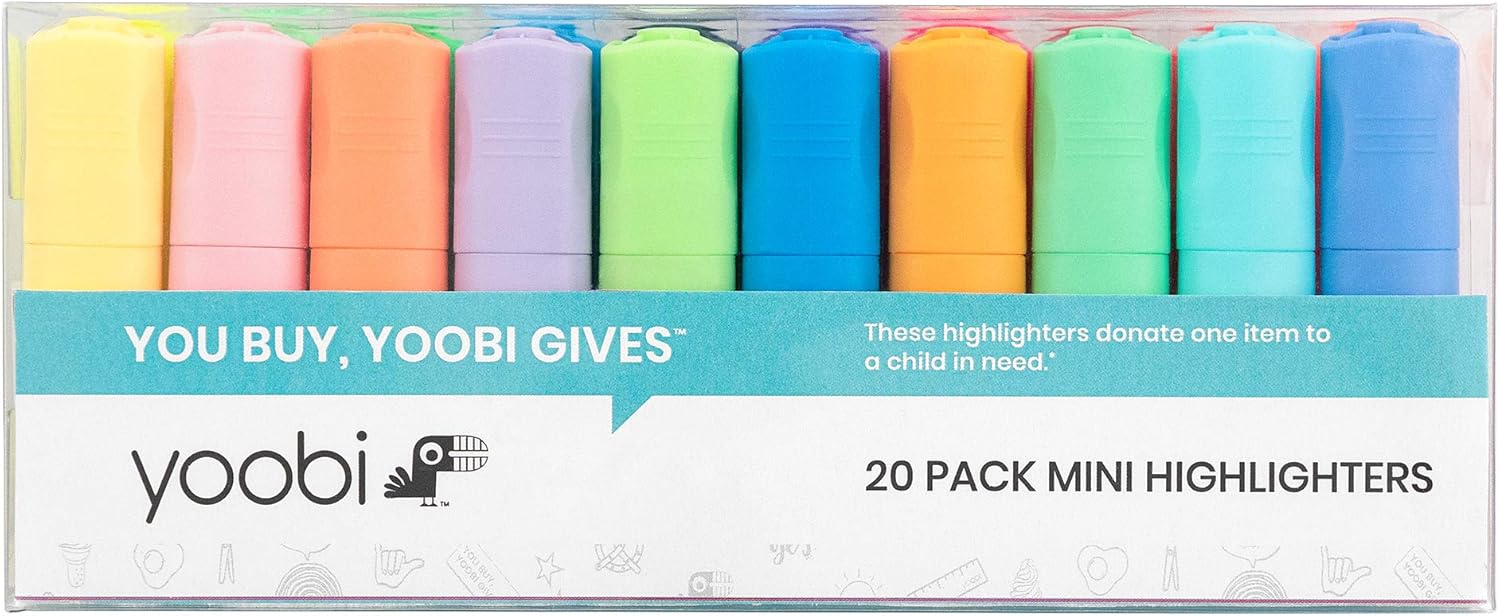 Amazon.com : Yoobi | Mini Highlighters | Multicolor Variety Pack of 20 ...