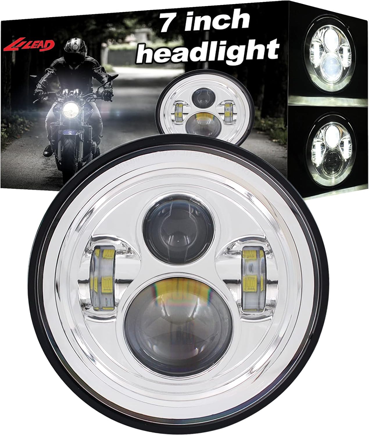 Amazon.com: 7 Inch LED Headlights DOT Motorcycle Chrome LED Light Bulb ...