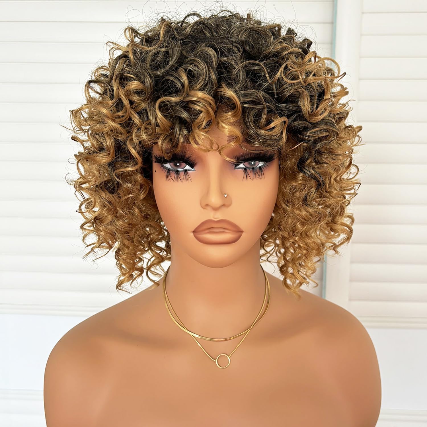 Amazon.com : Charming cascade Short Loose Curly Afro Wigs 6 Inch Ombre ...