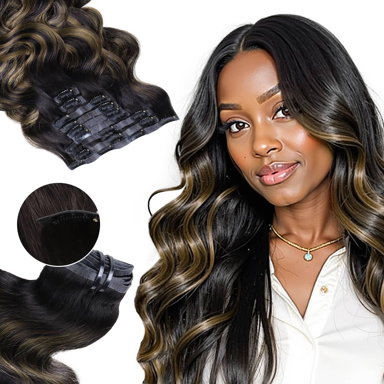 Amazon.com : Flooyeer Seamless Clip in Hair Extensions Human Hair ...