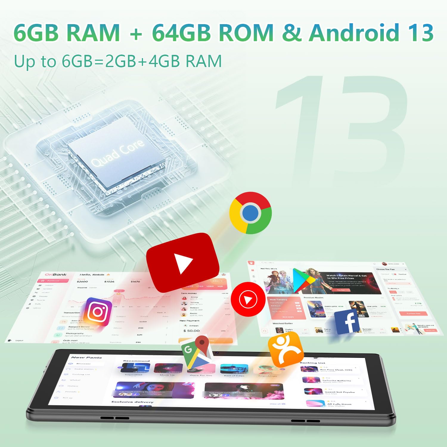 Snapklik.com : Tablet 10.1 Inch Android 13 Tablets, 64GB ROM Quad-Core Processor Google GMS ...