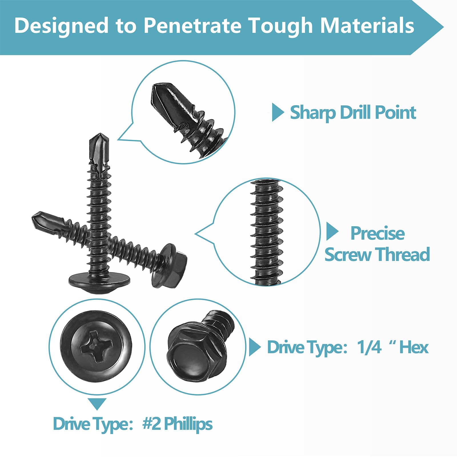 Snapklik.com : Kadrick 420Pcs #8 1/2to 2 Black Self Tapping/Drilling ...