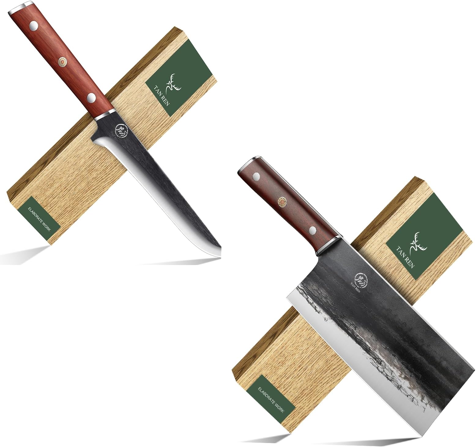 Amazon.com: TAN REN 8 Inch Meat Cleaver Knife and 6 Inch Boning Knife ...