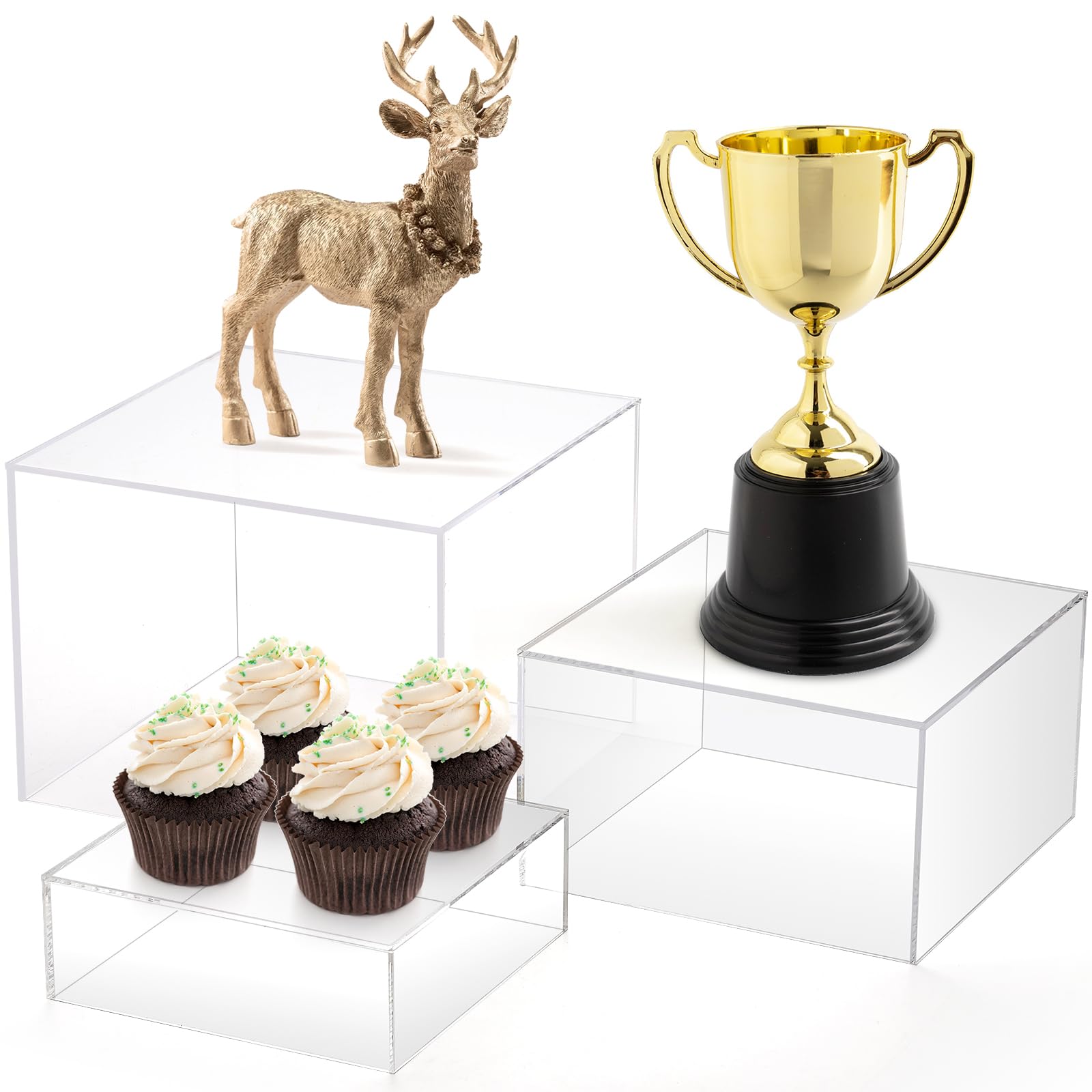 Hacaroa 3 Pack Arylic Cube Display Riser, Clear Jewelry Display Box ...