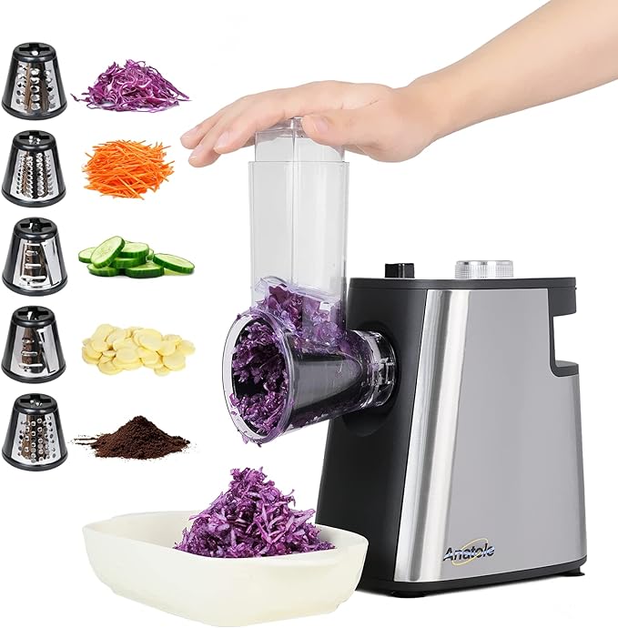 Anatole Electric Cheese Grater Stainless Steel Carrot Shredder 5 in 1 ...