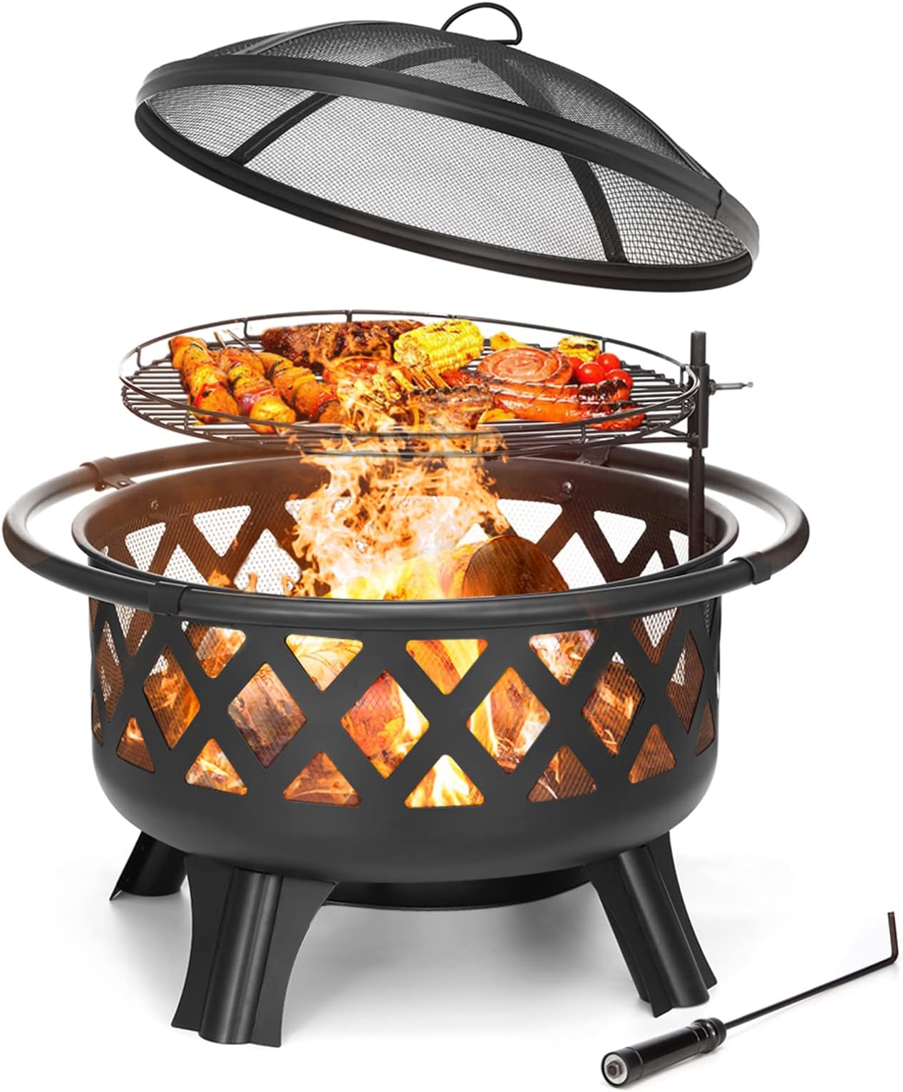 Amazon.com : 2 in 1 Fire Pit with Cooking Grate 30'' Wood Burning ...