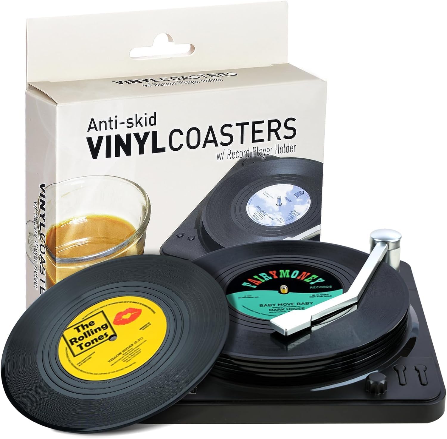 Amazon.com | Vinyl Record Coasters for Drinks with Record Player Holder ...