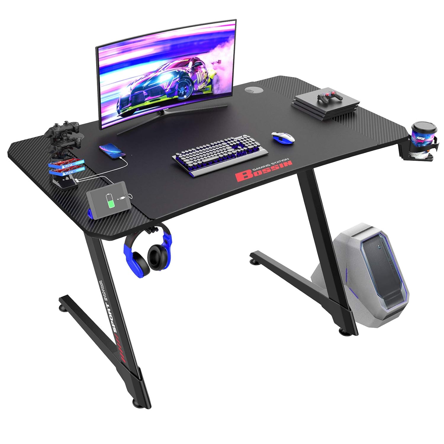 Amazon.com: BOSSIN Gaming Desk 44 Inch Gamer Computer Desk Racing Style ...