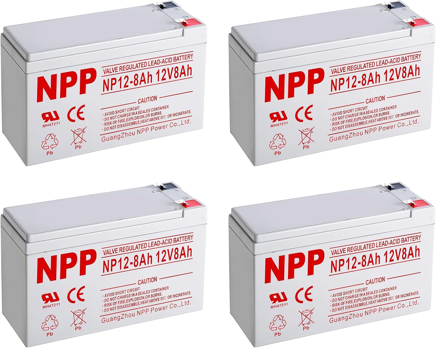 Amazon.com: NPP 12V-8Ah (F1, 4Pcs) 12V 8Ah Rechargeable Sealed Lead ...