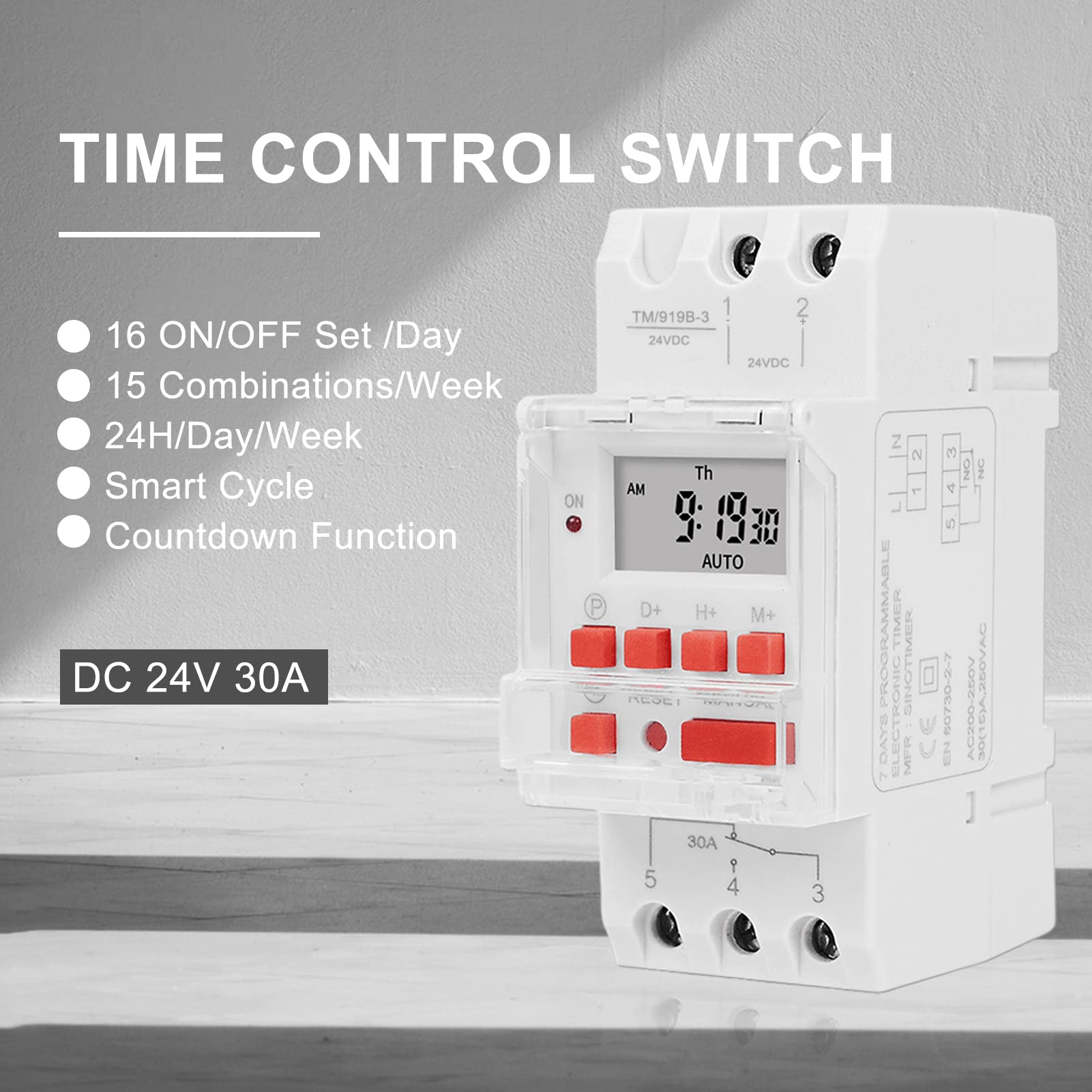 Buy Digital Programmable Timer Relay, DC 24V 30A Weekly 12/24hrs Timer ...