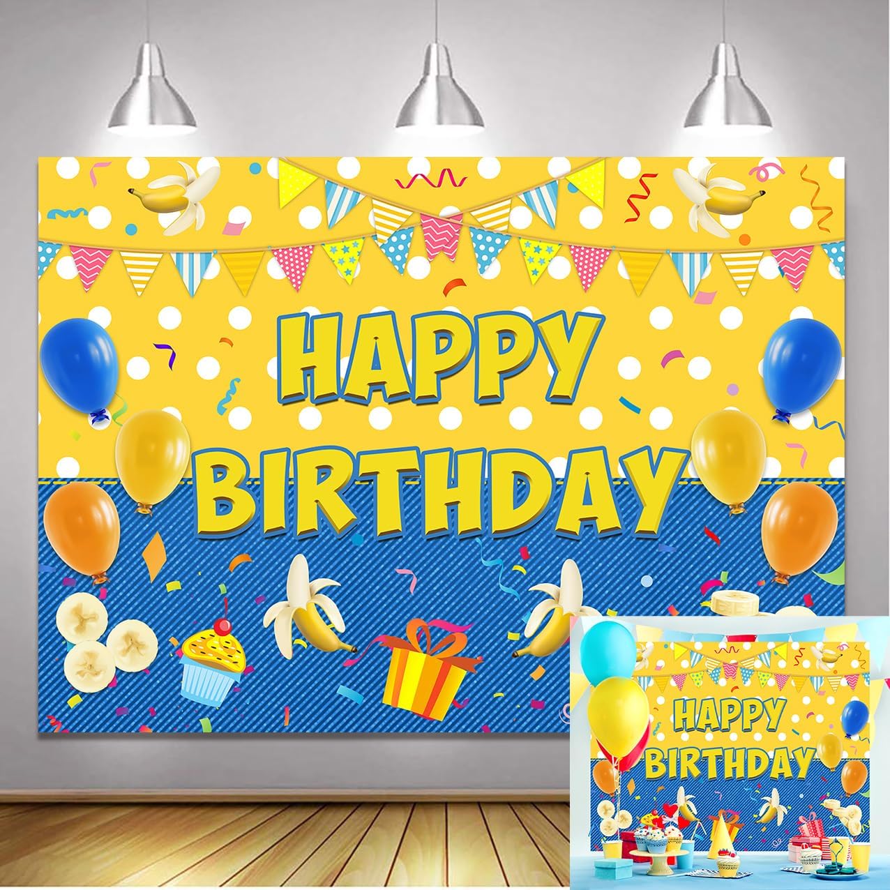 Amazon.com : USERTEN Cartoon Banana Birthday Backdrop 5x3ft Movie Theme ...