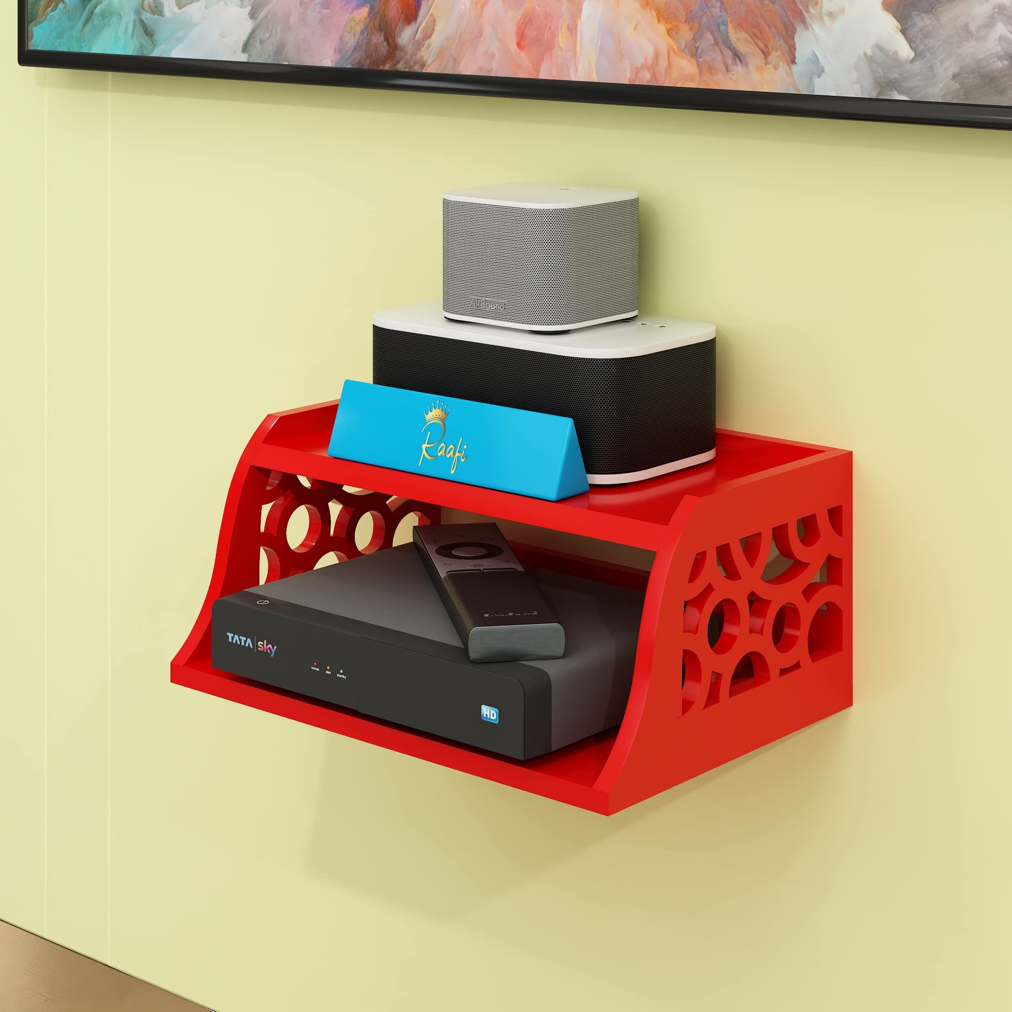 Raafi Wooden Set Top Box Wall Shelf for Setup Box WiFi Router | AC ...