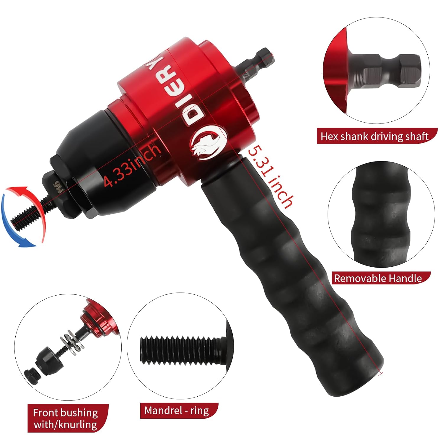 DIER YEE Adaptador de taladro para tuerca de remache – Funciona con ...