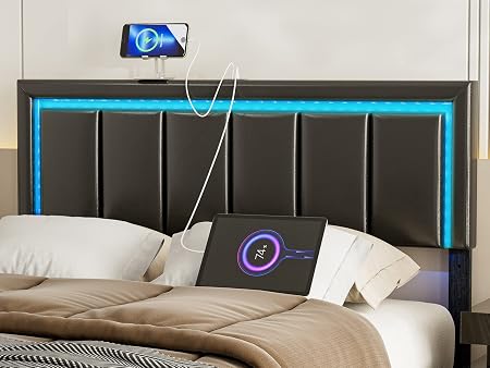 Amazon.com - IKIFLY Full Size LED Headboard with 2 USB Ports ...