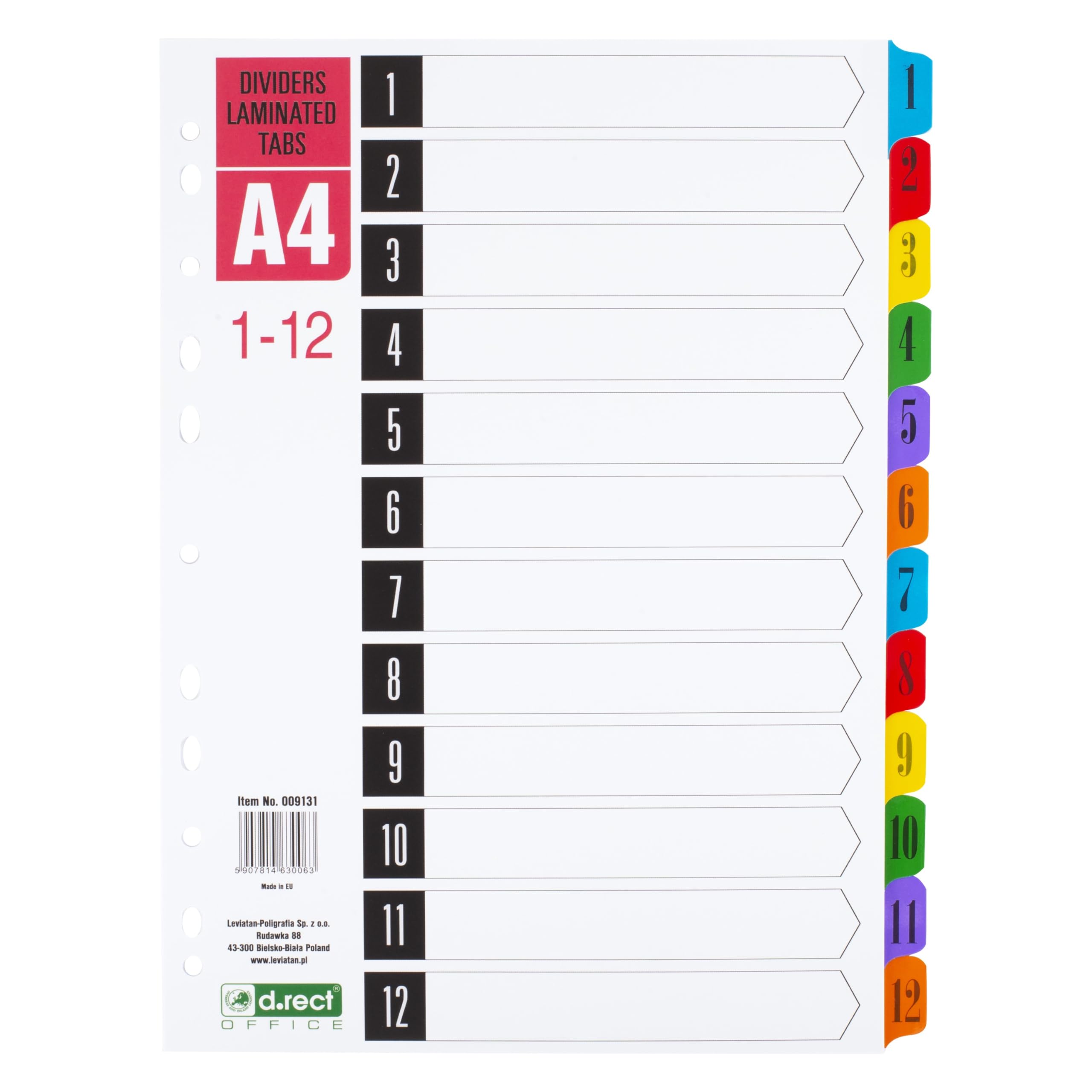 D.RECT Laminierte Register A4 für Dokumente, Registerkarten, 1-12 ...