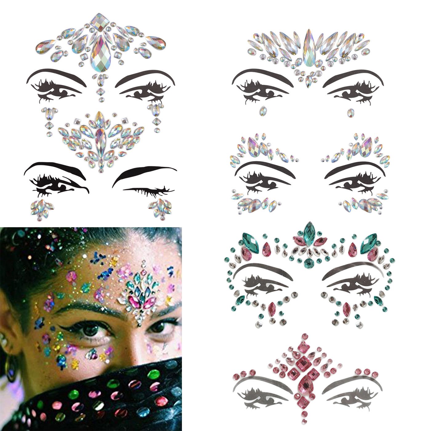Amazon.com: DevilFace 6 Sets Rhinestone Mermaid Face Jewels Tattoo ...