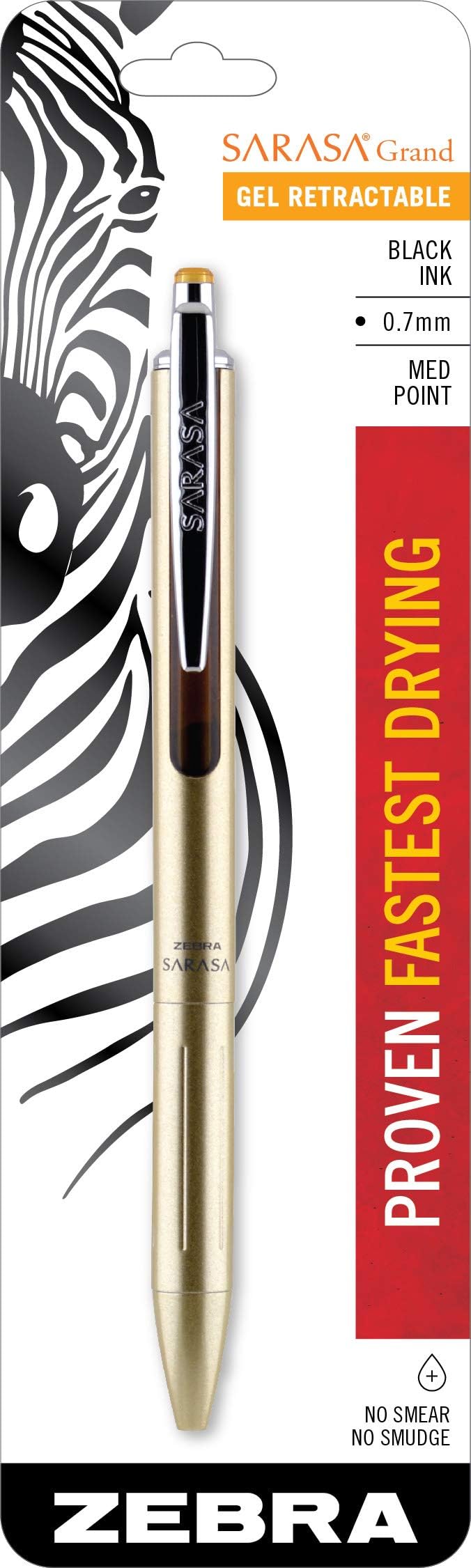 Zebra Pen Sarasa Grand, Retractable Gel Ink Pen, Gold Barrel, Medium ...