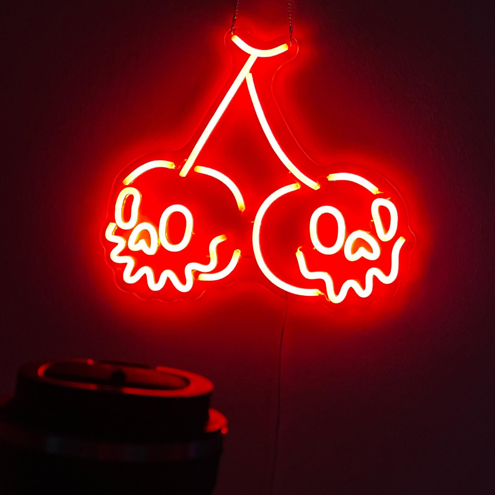 Amazon.com : Cherry Skull Wall Decor Neon Sign,Halloween Horror Cherry ...