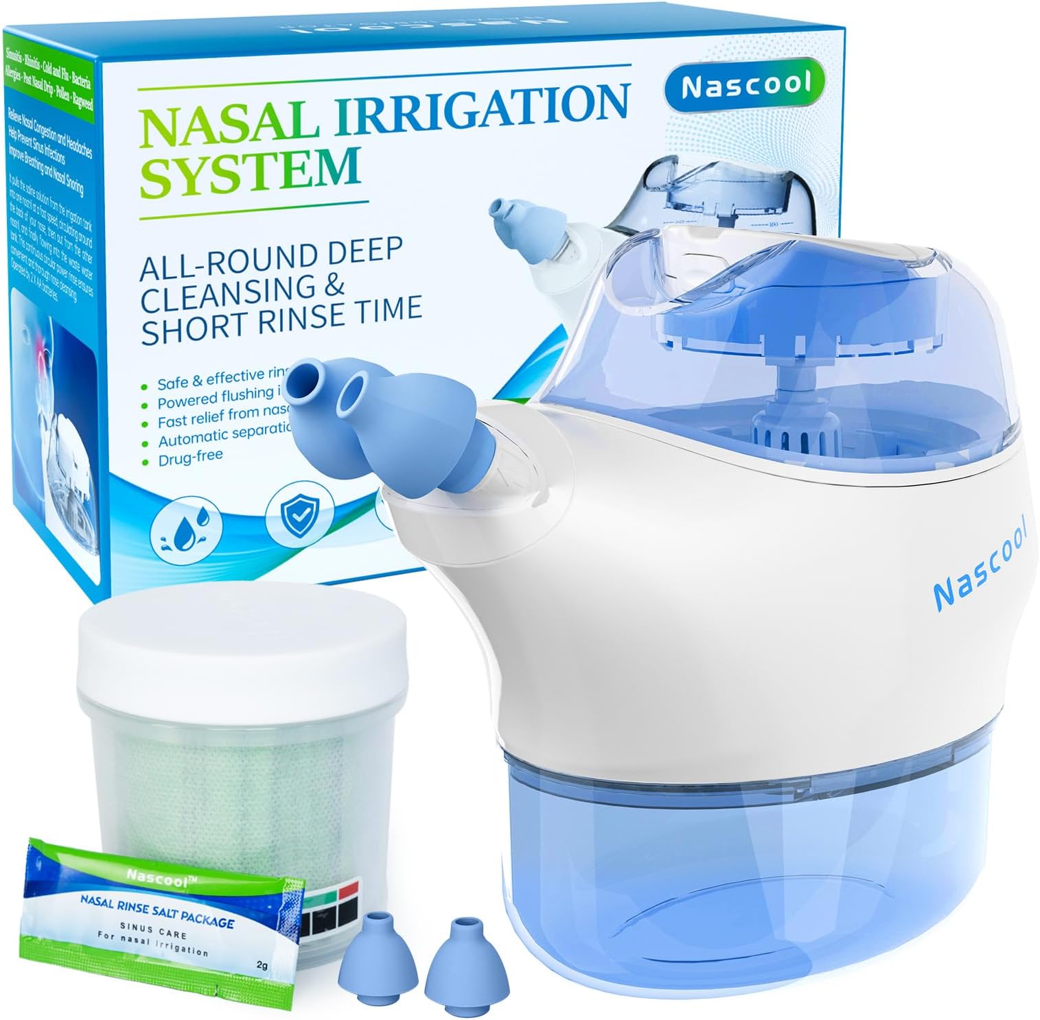 Amazon.com: Nascool Nasal Irrigation System with 50 Salt Packets, Sinus ...