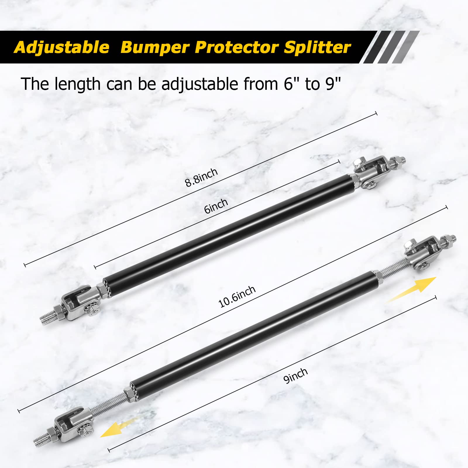 Snapklik.com : Adjustable Splitter Strut Rods, Black 6"- 9" Front ...