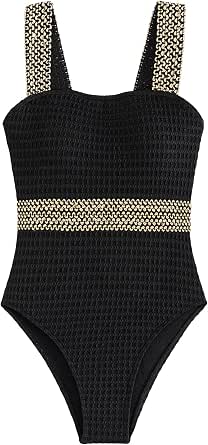 Floerns Women's One Piece Swimsuit Contrast Sequin Backless Strappy ...