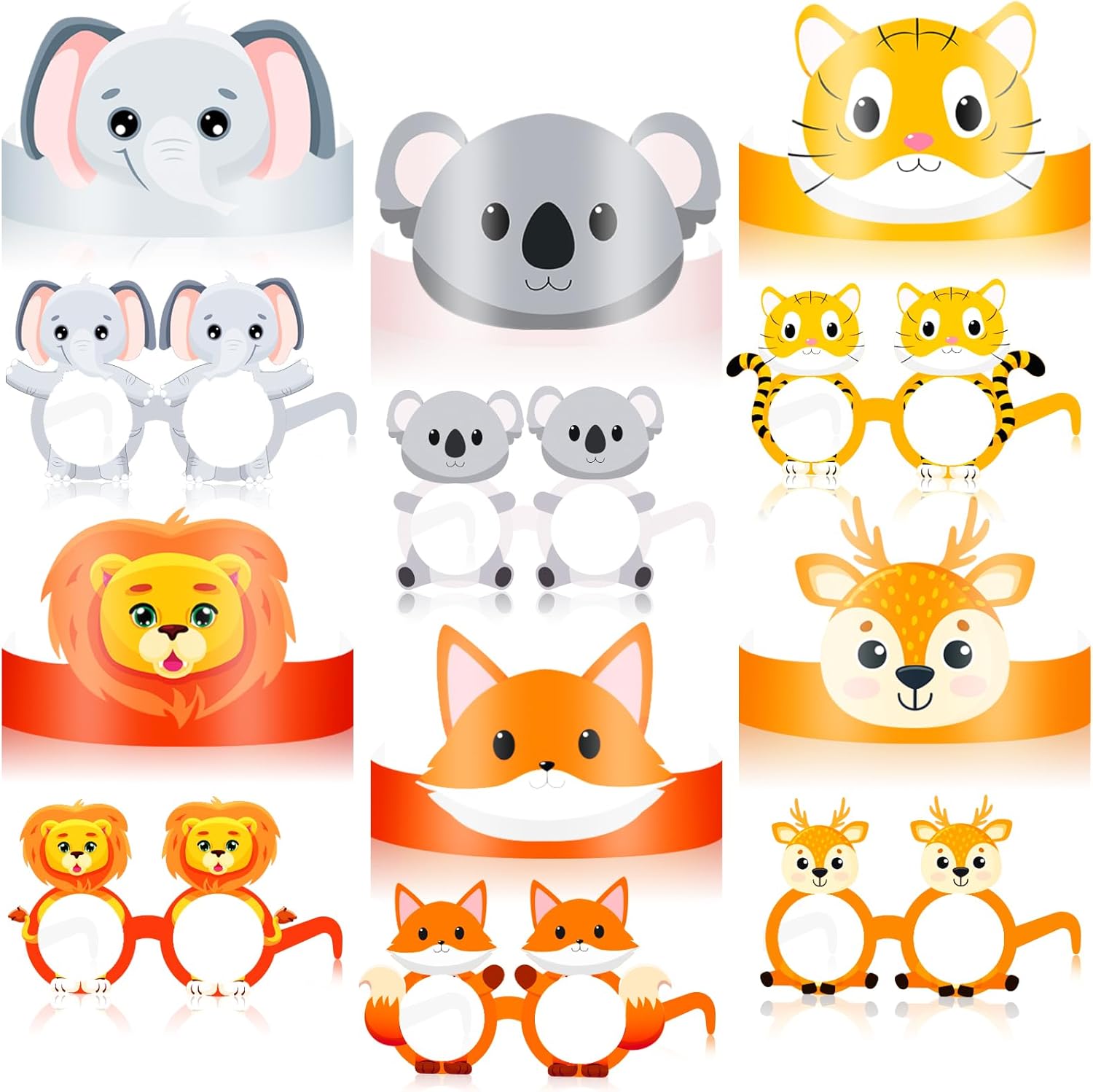 Amazon.com: 48pcs Animal Party Hats Crown Headbands and Animal Paper ...