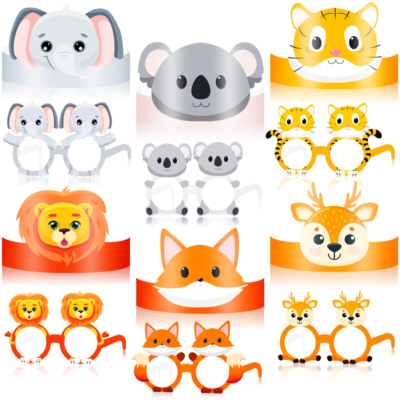 Amazon.com: 48pcs Animal Party Hats Crown Headbands and Animal Paper ...